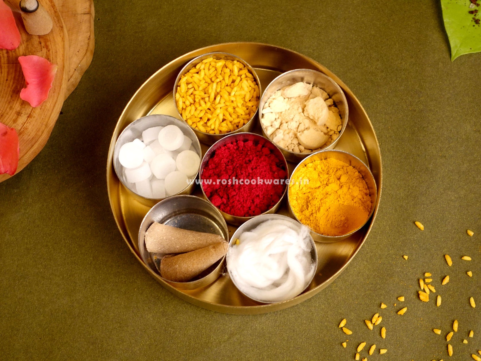 Spice Box - Pooja Box - Brass - Mat Finish - Floral . – Rosh Cookwares.